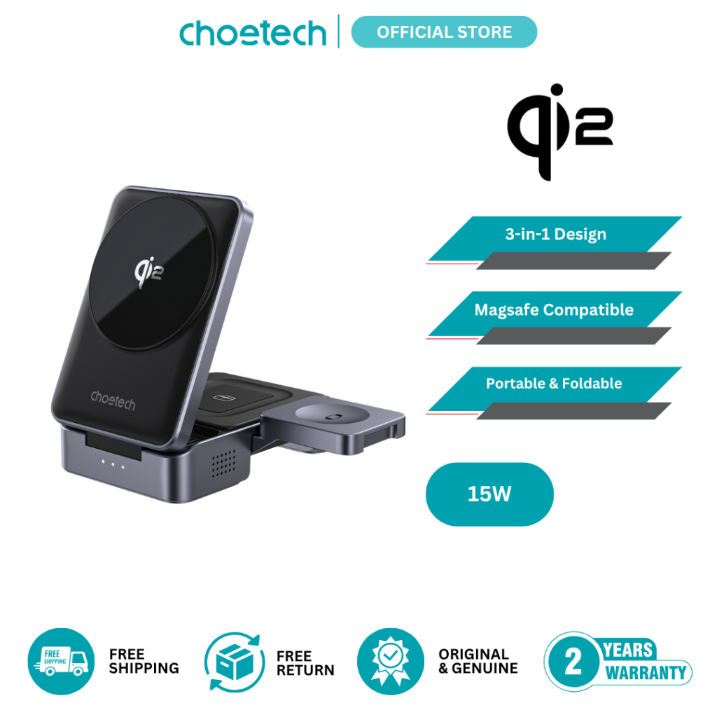 CHOETECH T637-F MAGLEAP QI2 OFFICIAL 3 IN 1 15W MAGSAFE FOLDABLE ...