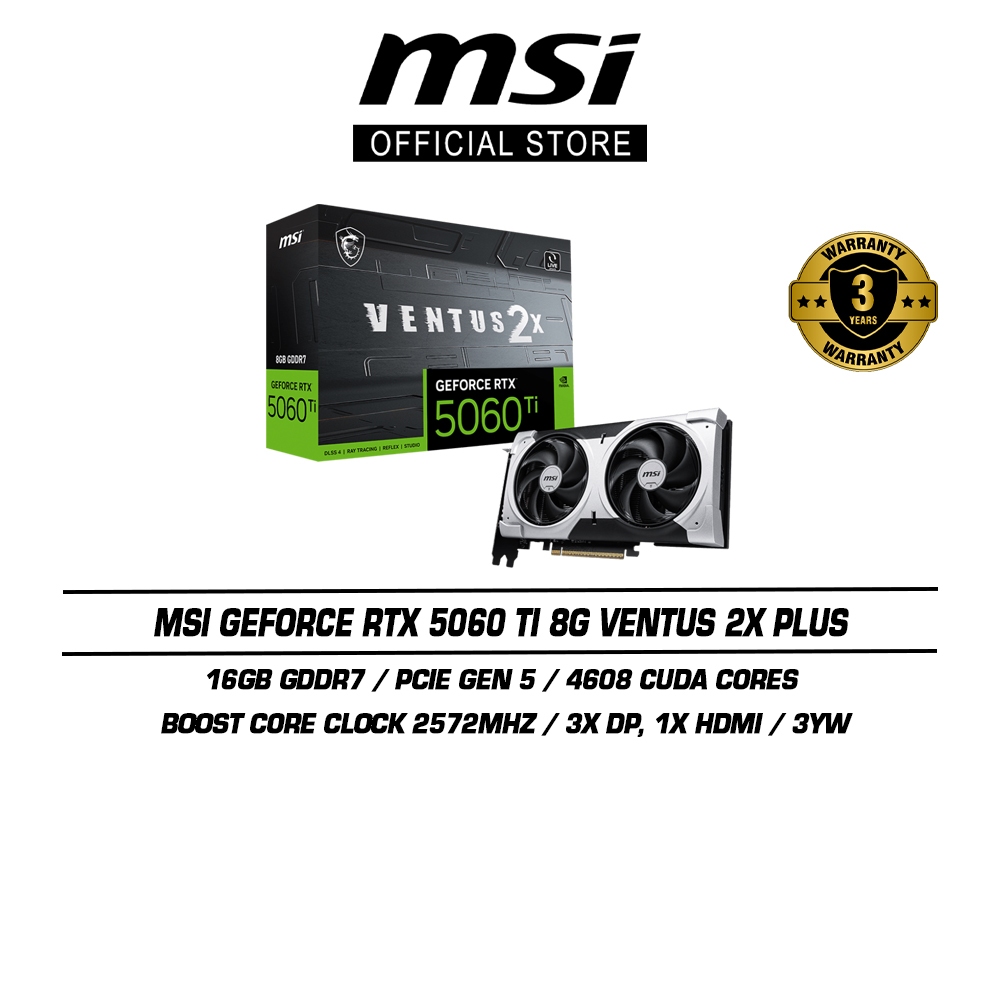 MSI GeForce RTX 5060 Ti 8G Ventus 2X Plus Graphics Card (8GB GDDR7 ...