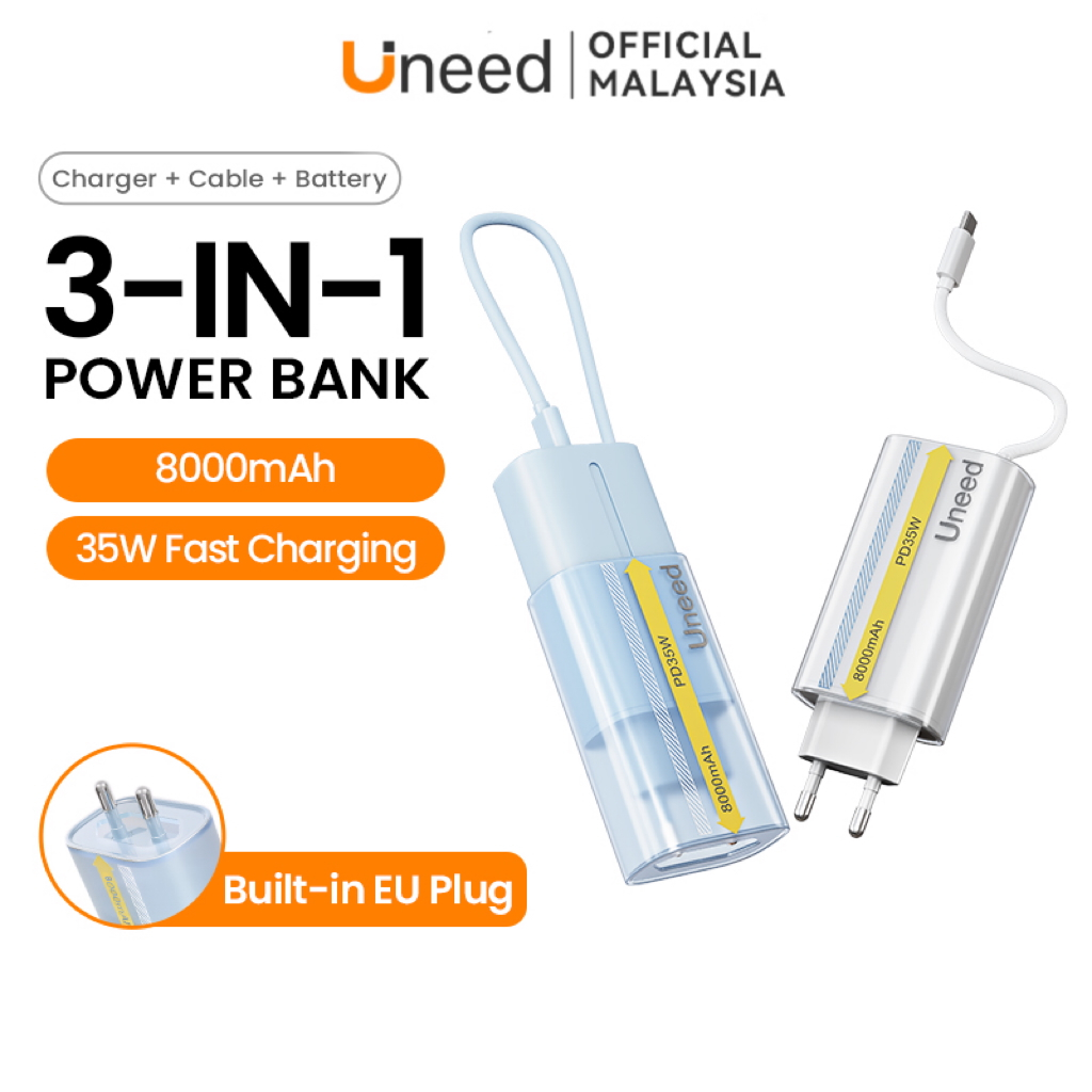 [Built-in Euro Plug] Uneed Power Bank 8000mAh Original PD 35W Fast ...