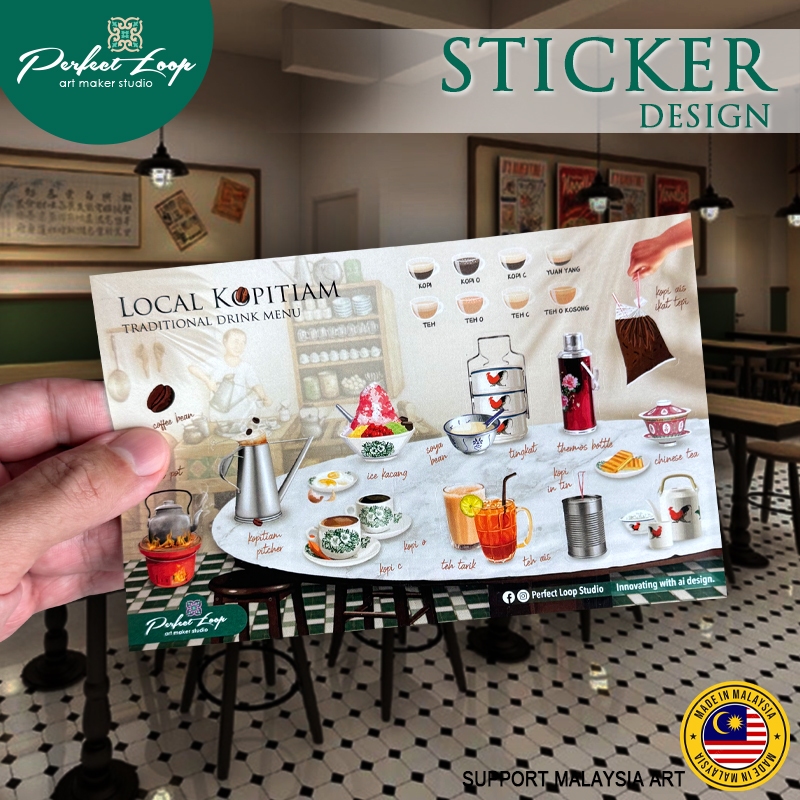 Sticker Design Asian Local Traditional Kopitiam Drinks Menu Drawing ...