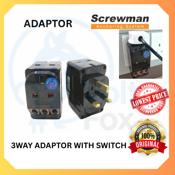 (SIRIM APPROVED) Screwman 3 Pin Plug Adaptor with Switches (Black ...