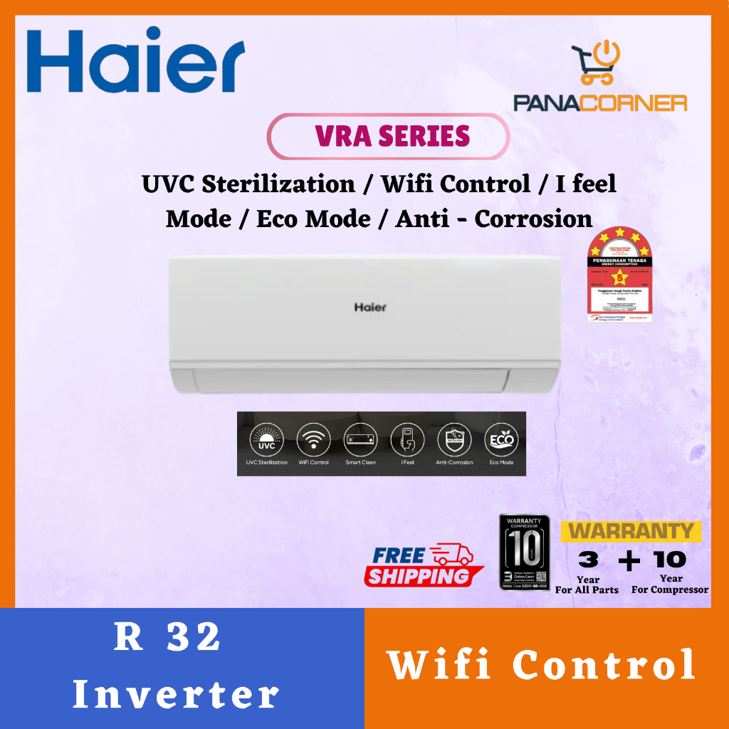 (FREE SHIPPING) Haier 5⭐ VRA Inverter UV Cool Smart Series UVC Sterilization Wifi Control Air ...