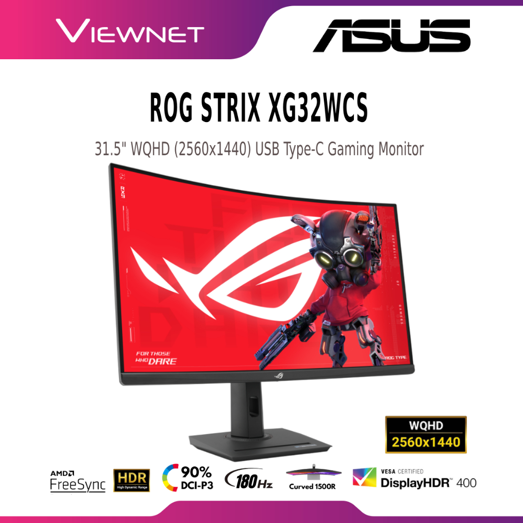 ASUS 31.5" ROG STRIX XG32WCS WQHD (2560x1440 @180Hz) USB TYPE-C CURVED ...
