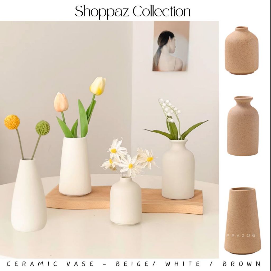 Shoppaz Ceramic Vase Flower Pot Vase Ceramic Vase White Minimalist Home ...