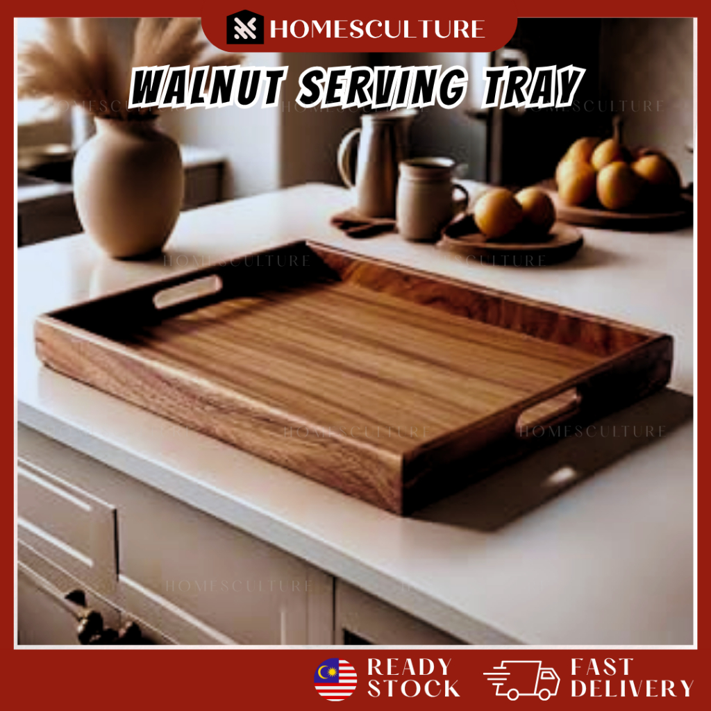 BECA Walnut Wood Serving Tray with Handles Rustic Walnut Tray Coffee ...