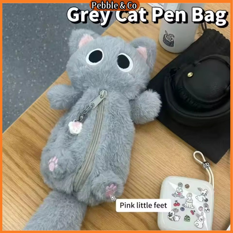 Kes pensil kucing Plush, kes pensil kitten cute, beg alat tulis pelajar ...