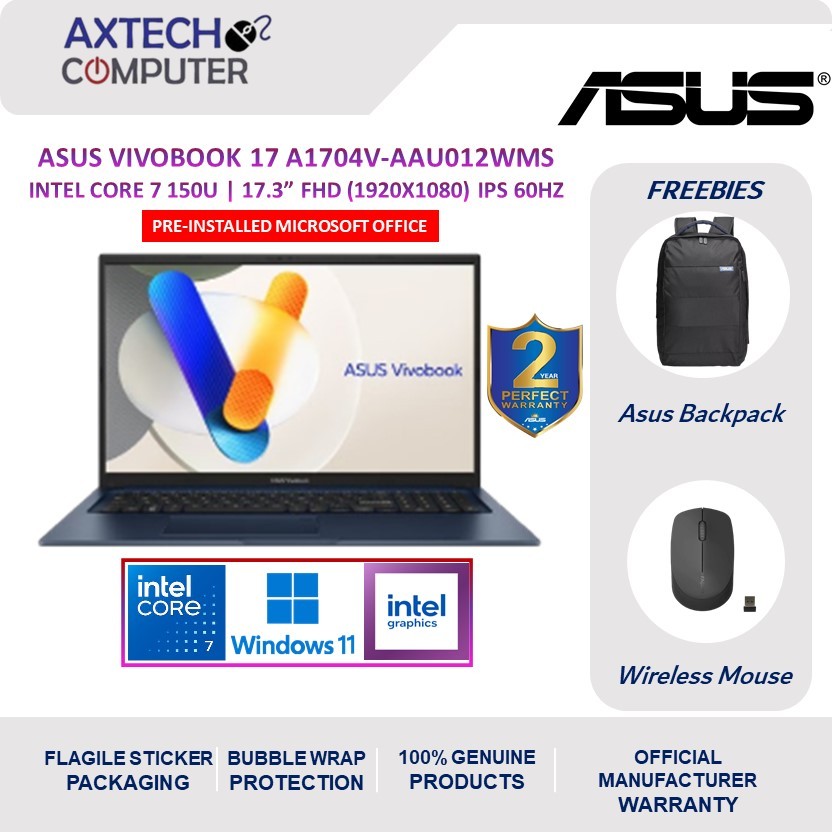 Asus VivoBook 17 A1704V-AAU012WMS 17.3'' FHD Laptop Quiet Blue ( C7 ...