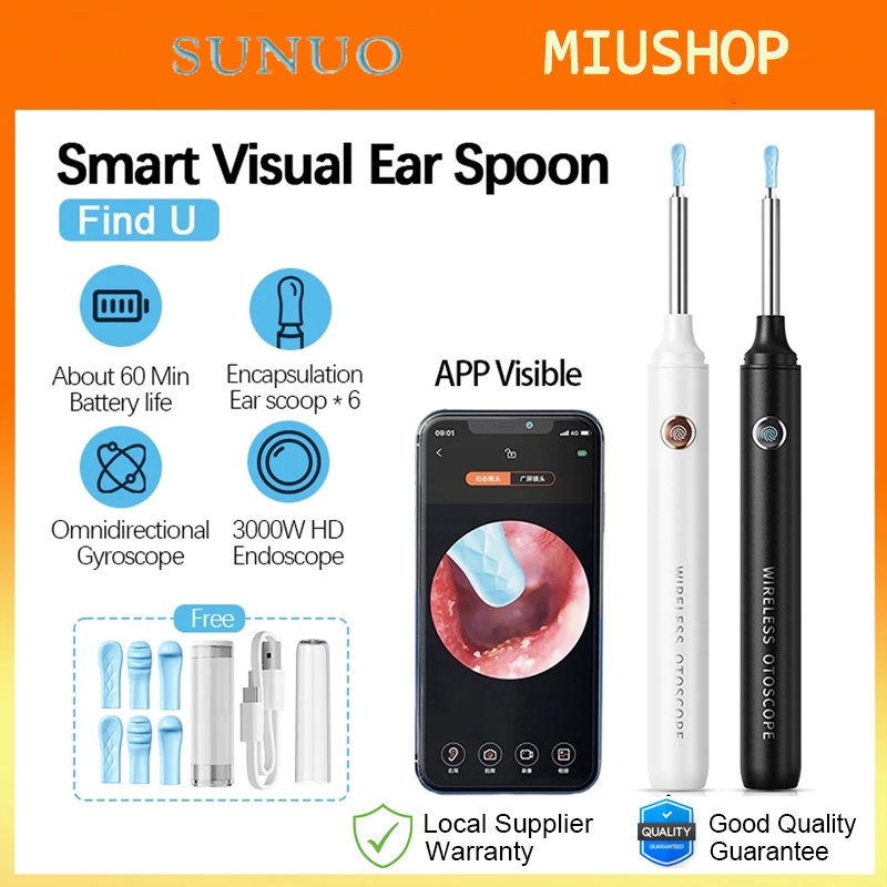 SUNUO Smart Visual Camera Ear Scoop Wireless High Precision Ear Endcope ...