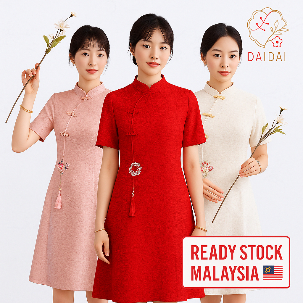 daidai (Ready Stock) Woman CNY Modern Cheongsam Red White Pink Dress ...