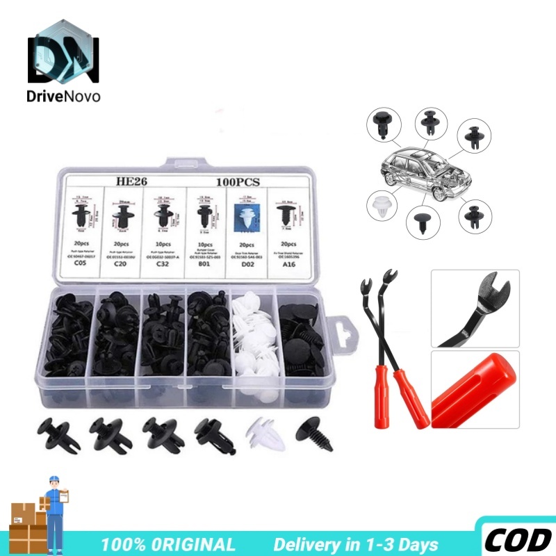 DriveNovo 100pcs Car Bumper Clip Set Clips Rivet Bumper Door Panel ...