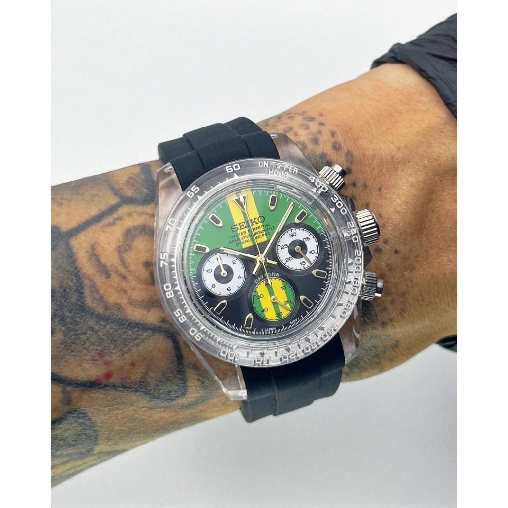 【39.5mm Clear Plastic Racing Green Daytona Quartz Chronograph】 Custom ...