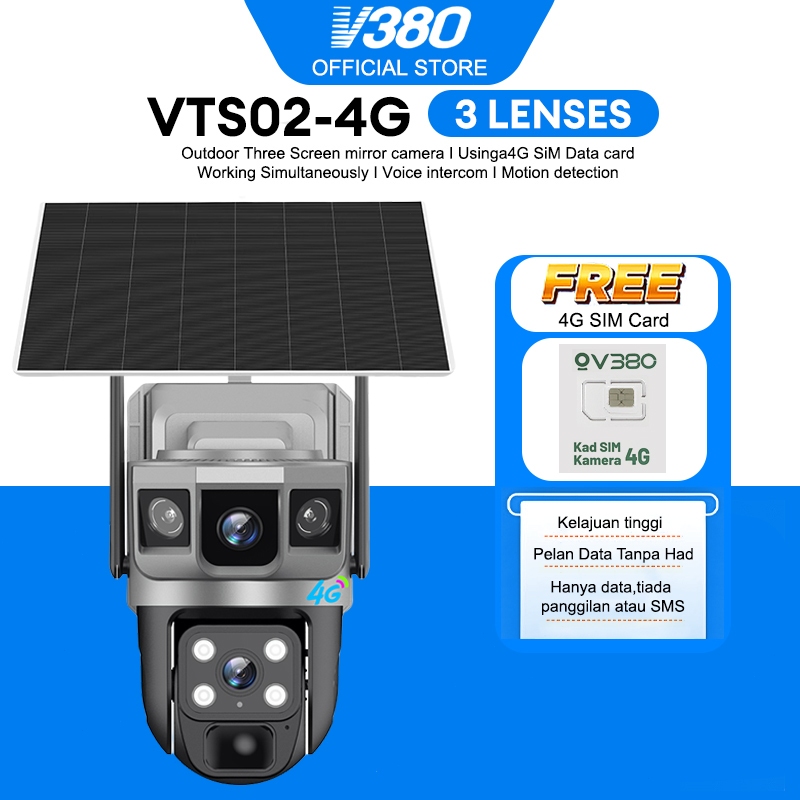 V380 PRO Three Screen CCTV Solar Outdoor Wireless Camera IP66 ...