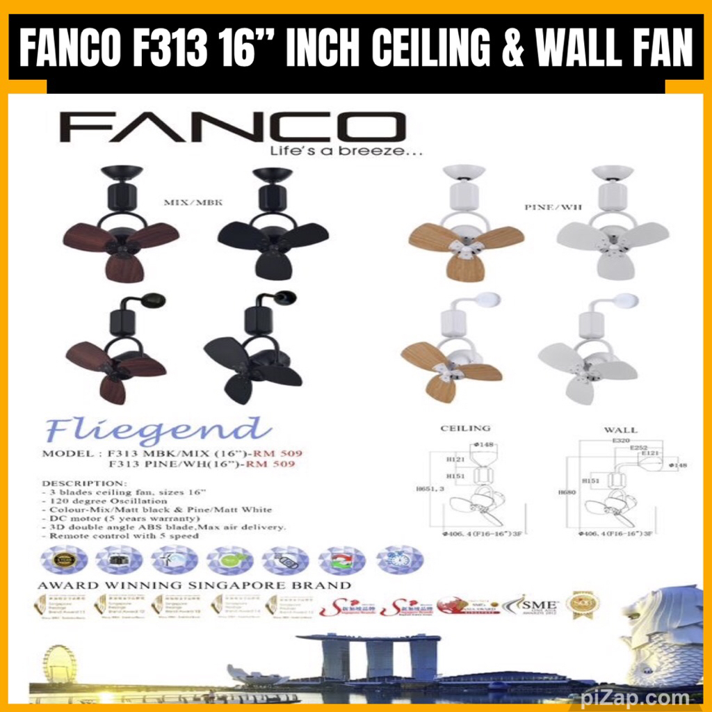 🔥🇲🇾FANCO MODEL F313 16”INCH CEILING & WALL CORNER FAN! | Shopee Malaysia