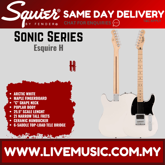 Squier Sonic Esquire H Electric Guitar w/Black Pickguard, Maple FB, Arctic White | Shopee Malaysia