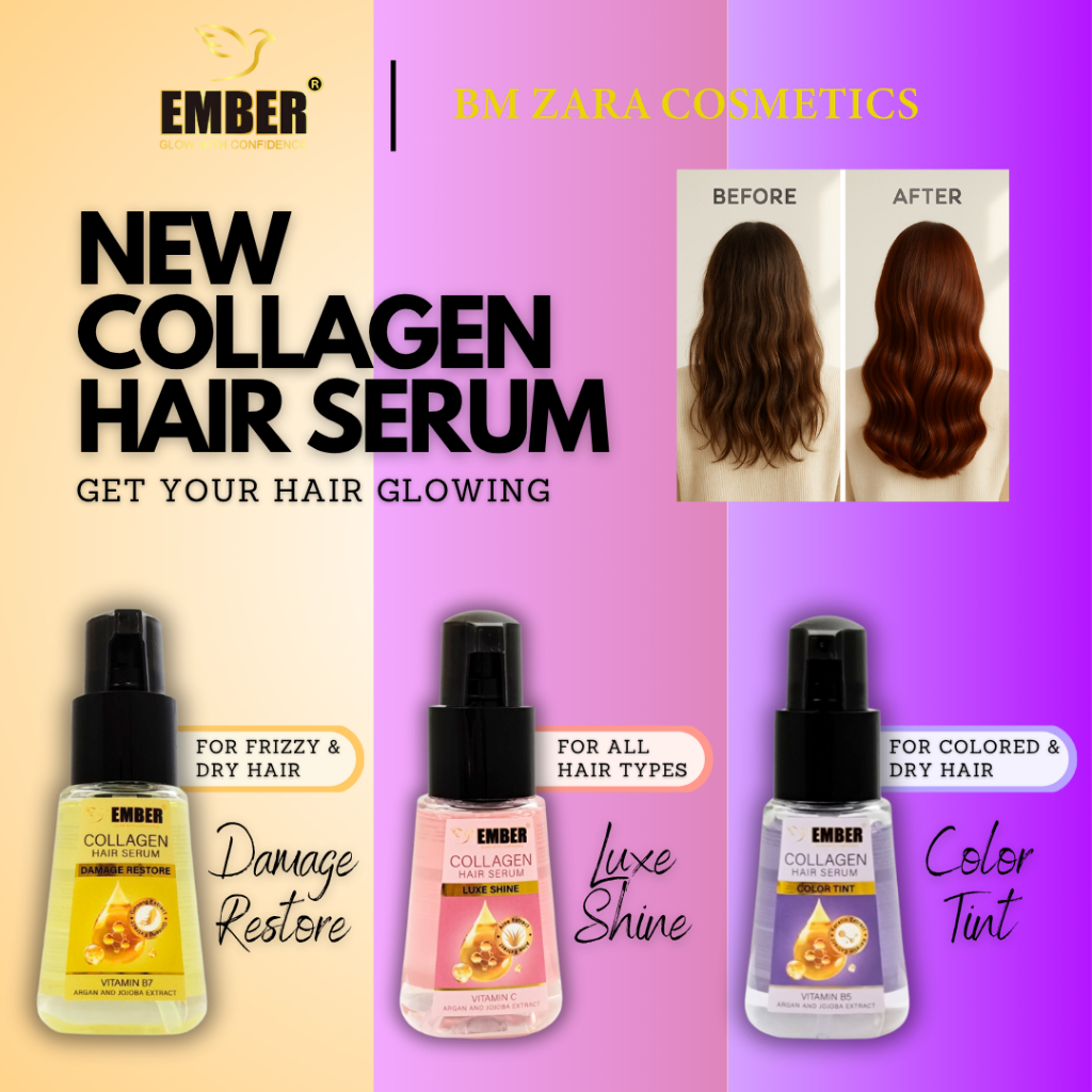 EMBER COLLAGEN HAIR SERUM 65ml/Serum Rambut/Minyak Rambut- For Frizzy ...