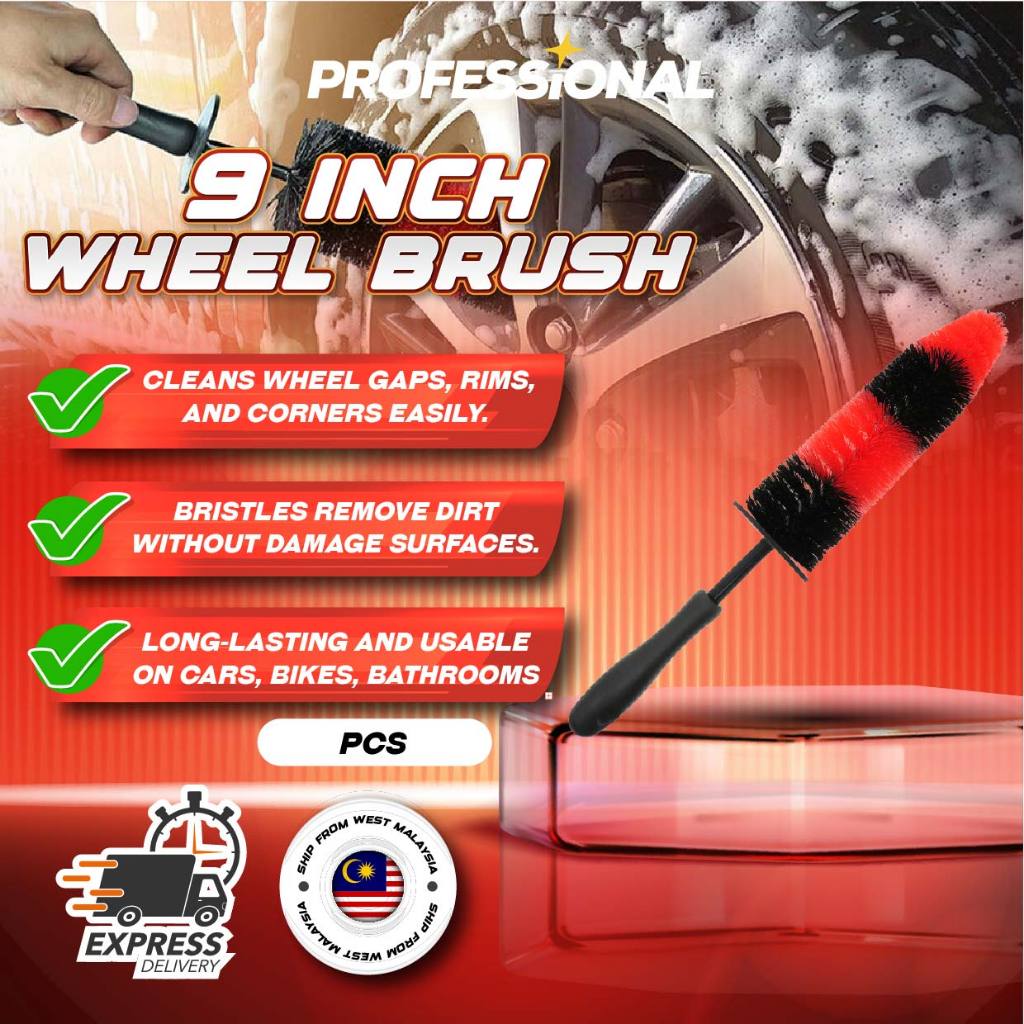 【PROFESSIONAL】9.5-Inch Car Wheel Brush | Long Handle Soft Bristle Tyre ...