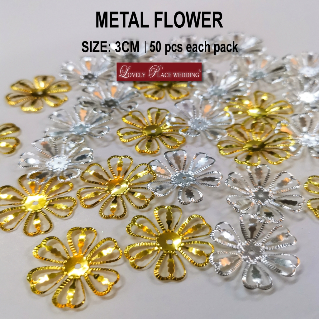 GOLD / SILVER METAL FLOWER DIY HANDICRAFT FOR BUNGA TELUR , DOOR GIFT ...