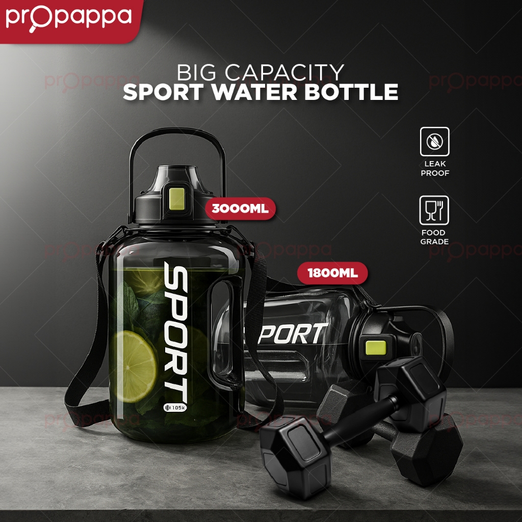 Propappa - Sport Water Bottle Gym Bottle Big Capacity (1.8L/3L) | Botol ...