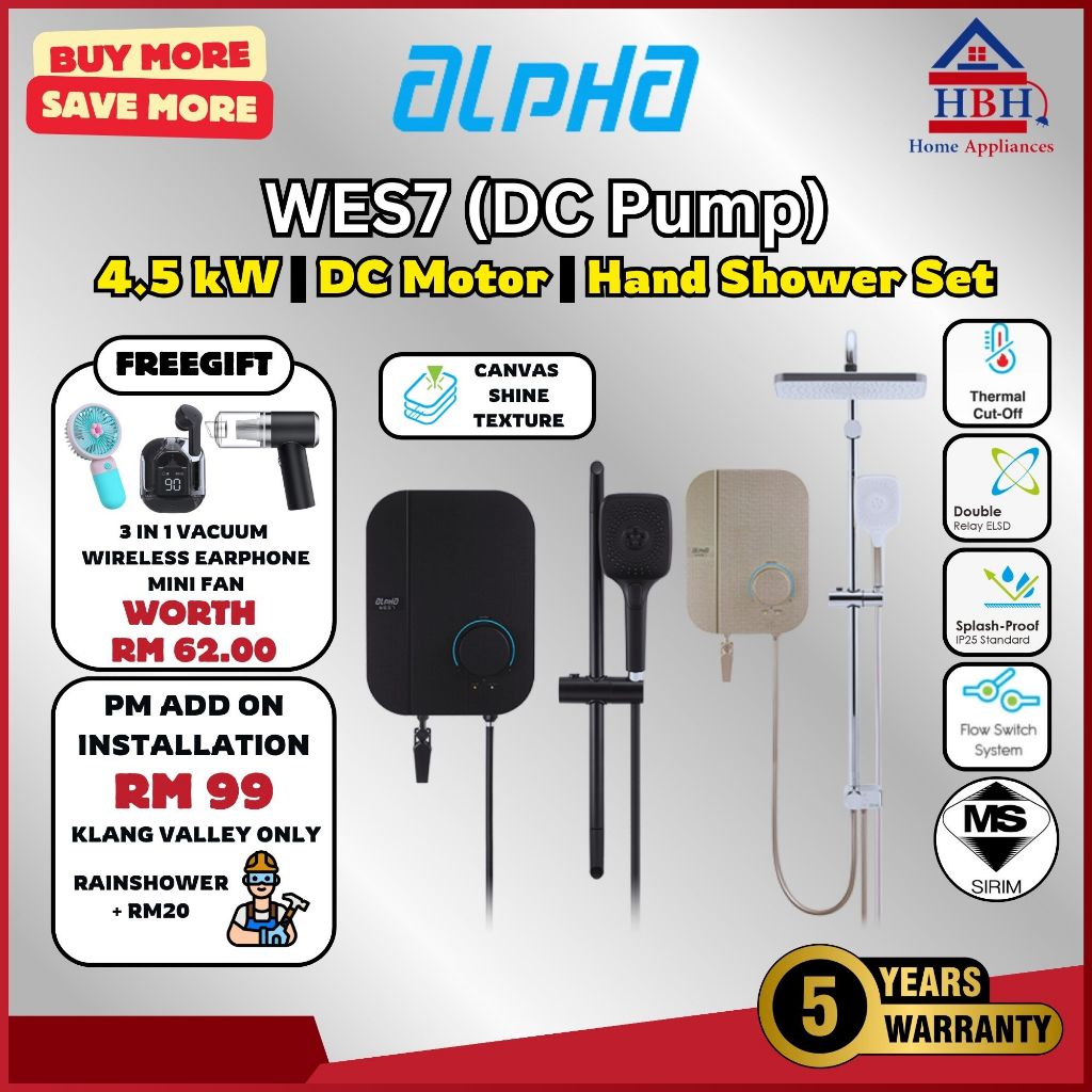 【Free Shipping + FreeGift】Alpha WES7 Shower Heater | Energy-Saving | Modern Look | Built-in ...