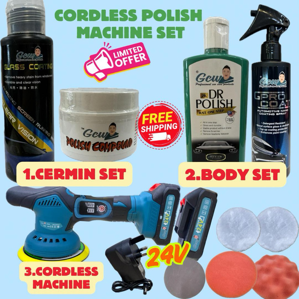 GCW(SET 5）CAR BODY AND WINDSCREEN POLISH🔥FREE CORDLESS MECHINE🔥 ...