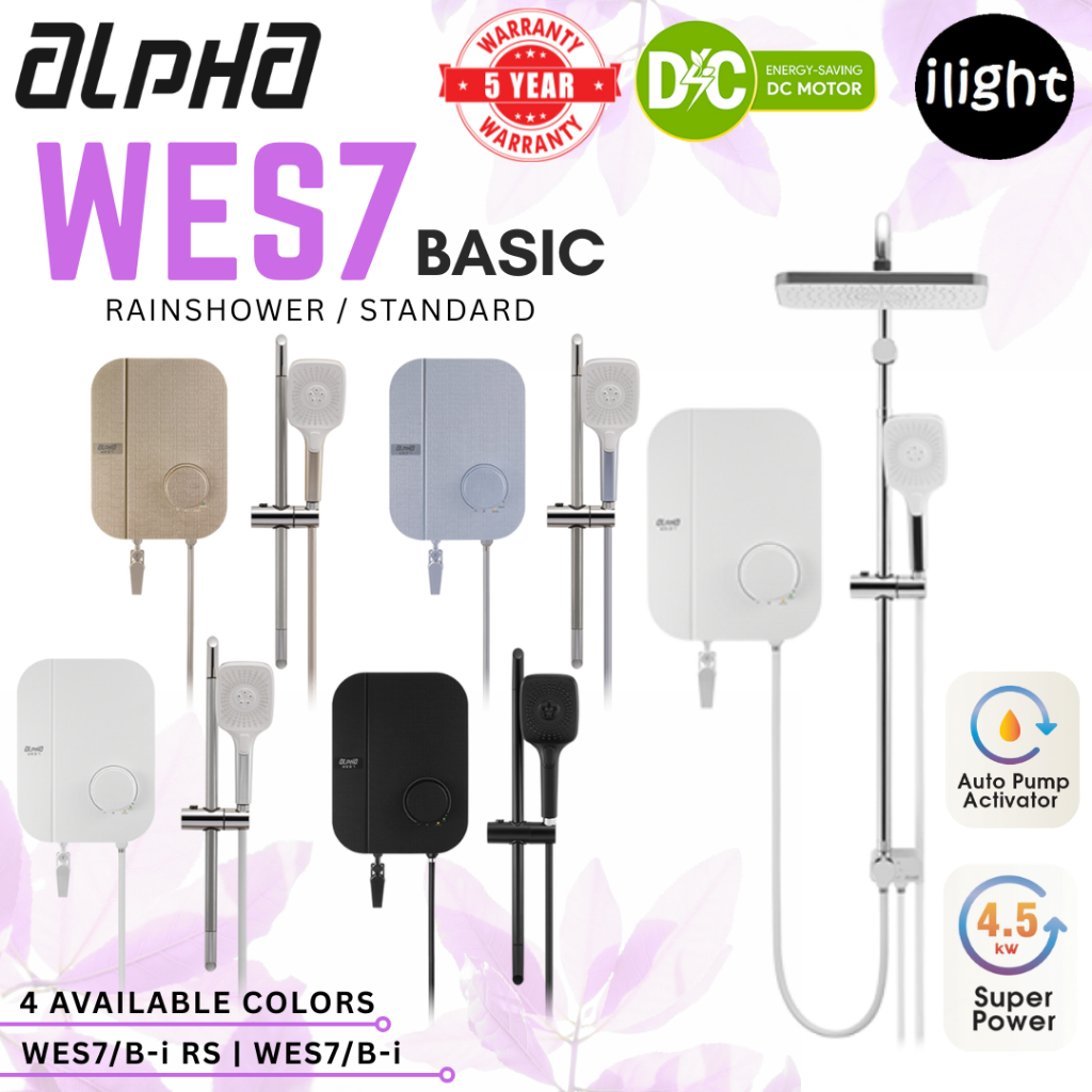 ALPHA WES7-Bi WES7 BASIC Rainshower Standard Handshower Instant Water Heater DC Motor Gold Blue ...