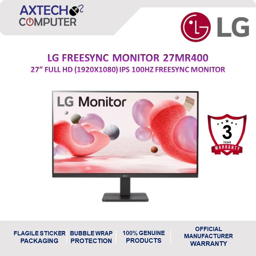 LG 27MR400 27" FHD IPS 100Hz FreeSync Monitor Black ( HDMI, VGA, 3 Yrs ...