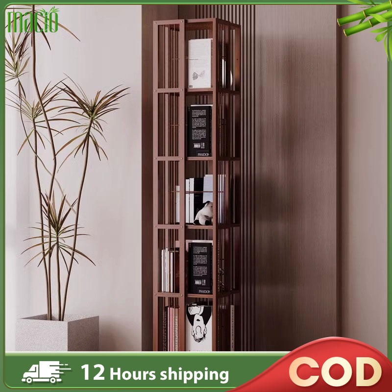360° Bamboo Rotating Bookshelf Rak Buku Berputar Bookcase Book ...