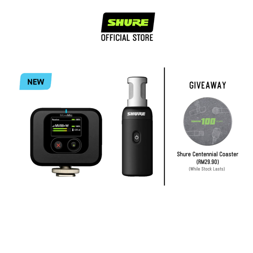 Shure MoveMic 88+ Receiver Kit Wireless Video Microphone for Live ...