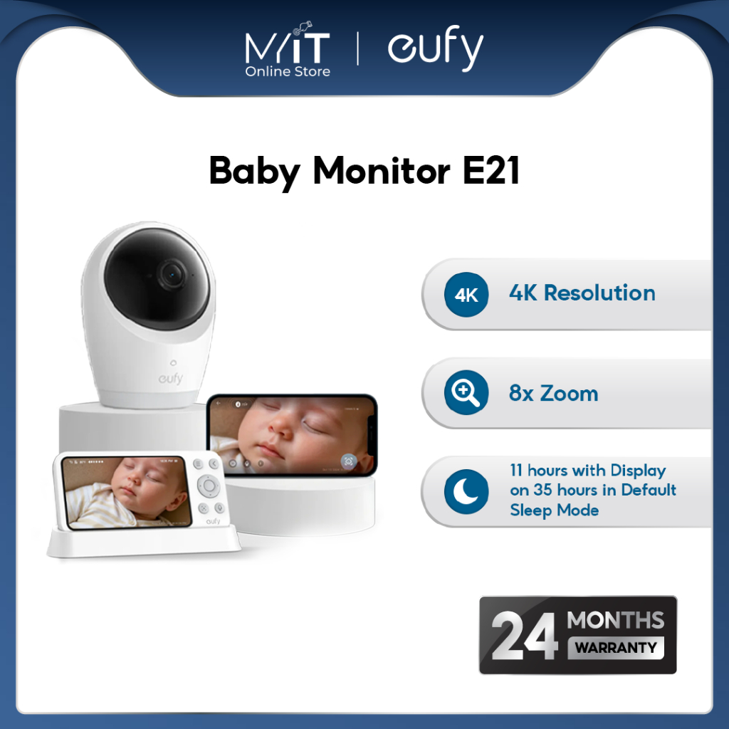 Eufy Baby Monitor E21 4K Ultra HD Camera & 720p Display Pan & Tilt Two ...