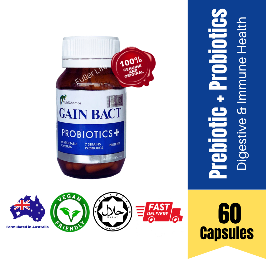 NUTRICHAMPZ Gain Bact Probiotic Capsules (60s) | For Digestive & Immune ...
