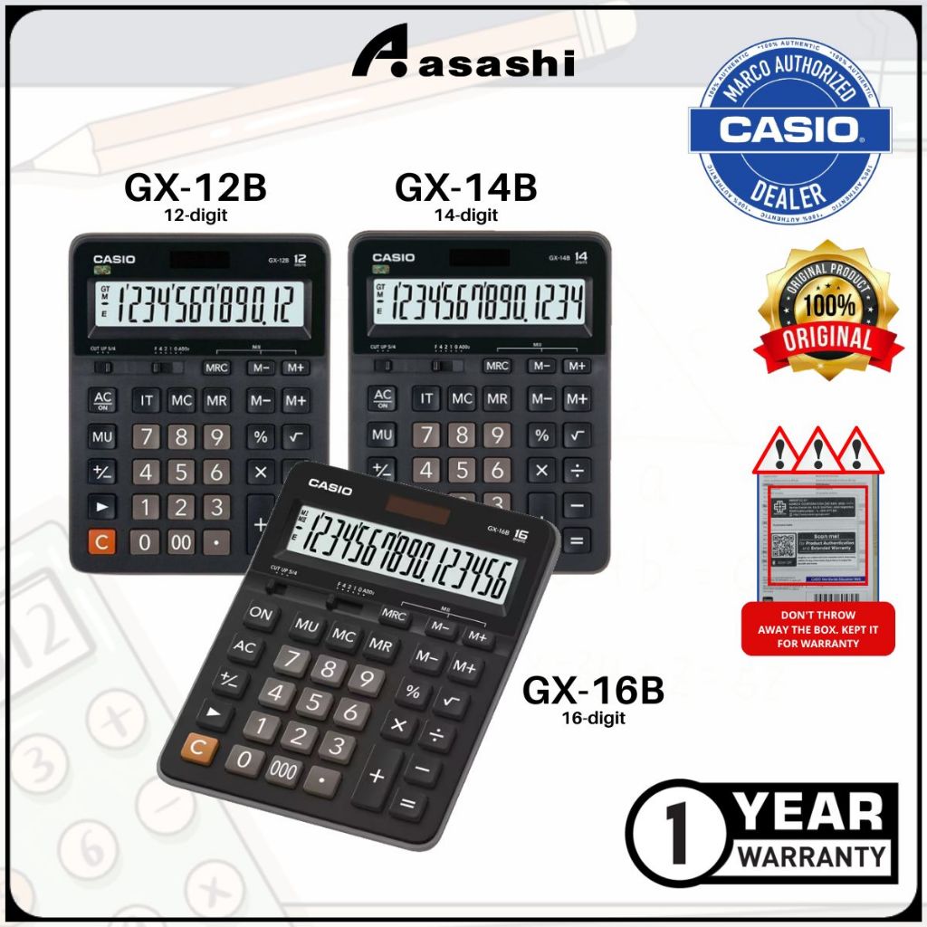 Casio GX-12B 12 Digits / GX-14B 14 Digit / GX-16B 16 Digits Extra Large Display Calculator 2 Way ...