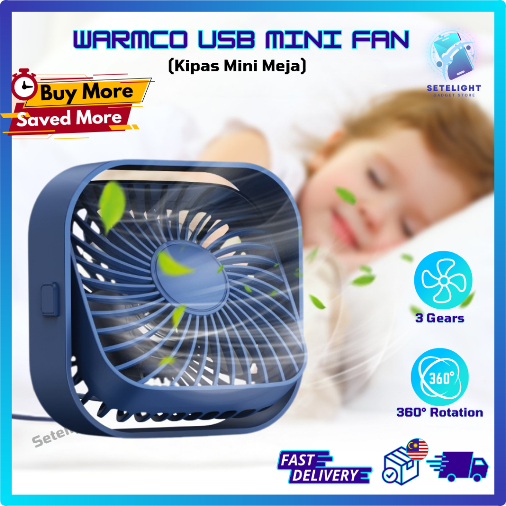 WARMCO USB Desktop Fan with Strong Airflow Quiet Mini Table Fan 360 ...