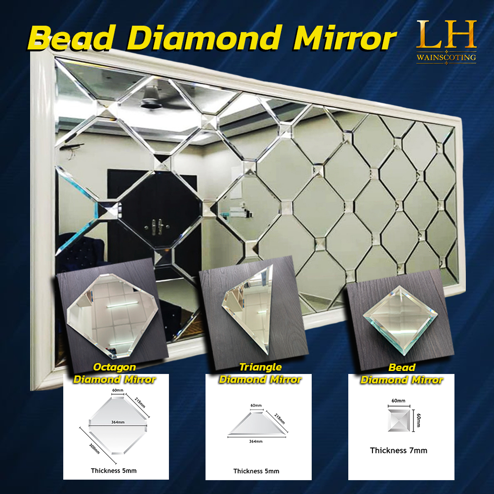BEAD DIAMOND MIRROR Tebal 5mm Bevel Edge Grand Mirror DIY Cermin ...