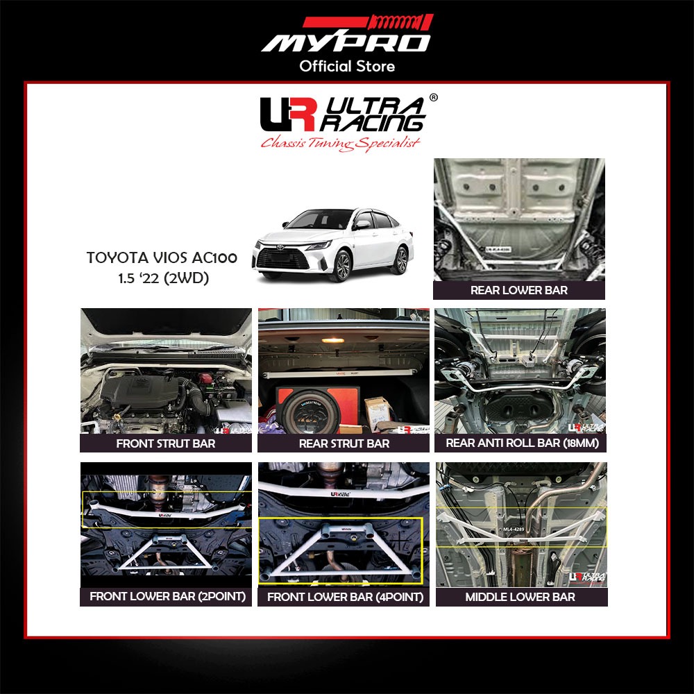 TOYOTA VIOS AC100 1.5 22 (2WD) - 100%Original Ultra Racing Bar | Shopee ...