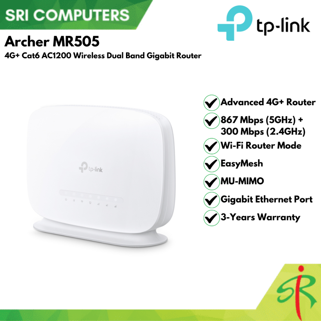 TP-LINK Archer MR505 4G+ Cat6 AC1200 Wireless Dual Band Gigabit Router ...
