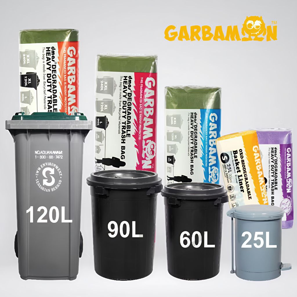 GARBAMON Heavy Duty Degradable Bin Liners (25L, 60L, 90L, 120L ...