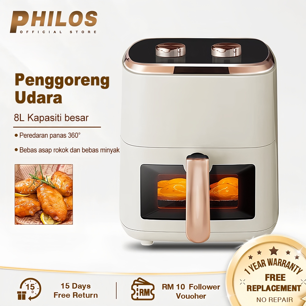 PHILOS Air Fryer Non-Stick Fryer LED Display Screen 8L Large Capacity ...