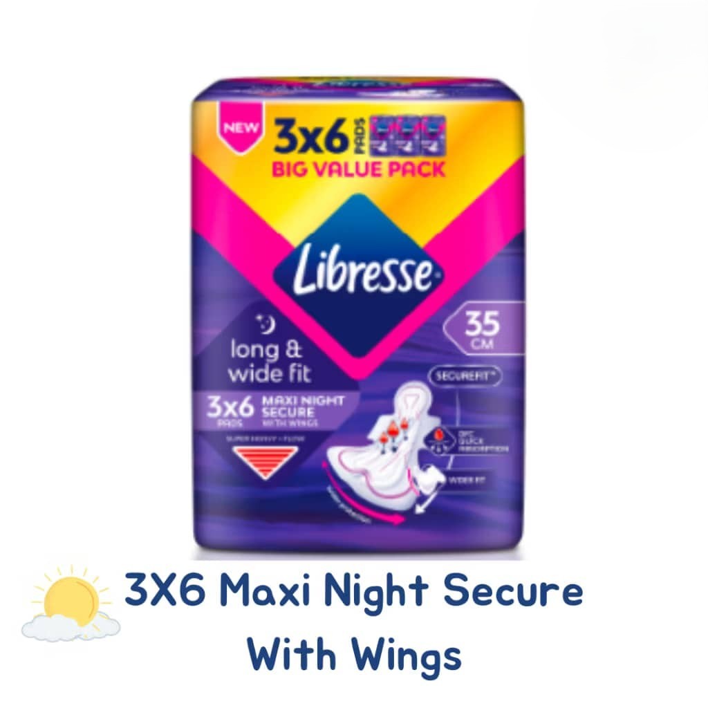 Libresse 𝗟𝗼𝗻𝗴 & 𝗪𝗶𝗱𝗲 𝗙𝗶𝘁 Night Wings 35cm (3 x 6 Pads) | Shopee Malaysia
