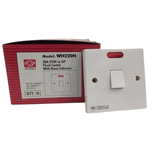 UMS 20A 250V 1 Gang Flush Switch with Neon Indicator – Heavy Duty ...