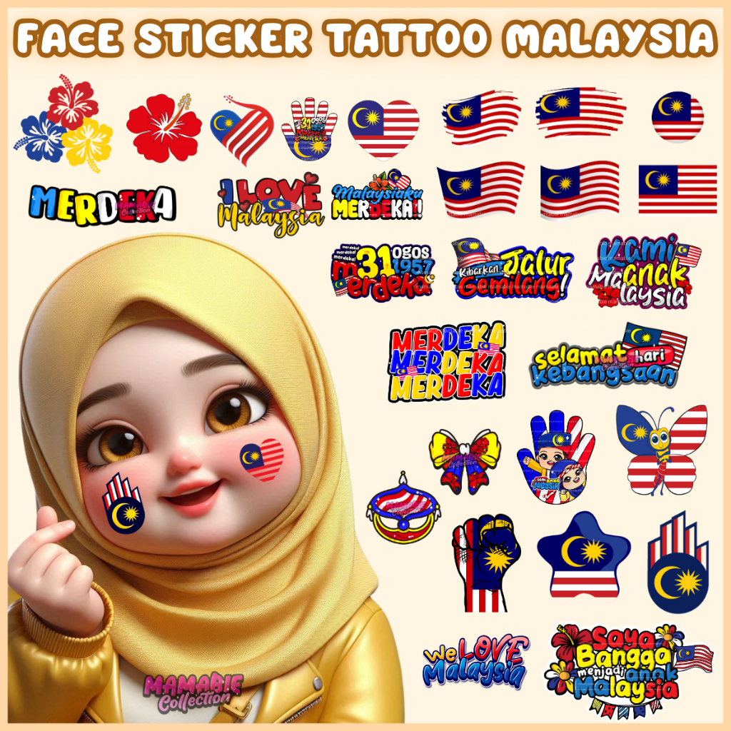 Sticker Pipi Merdeka Tattoo Waterproof Tahan Lama Malaysia Negeri Face ...