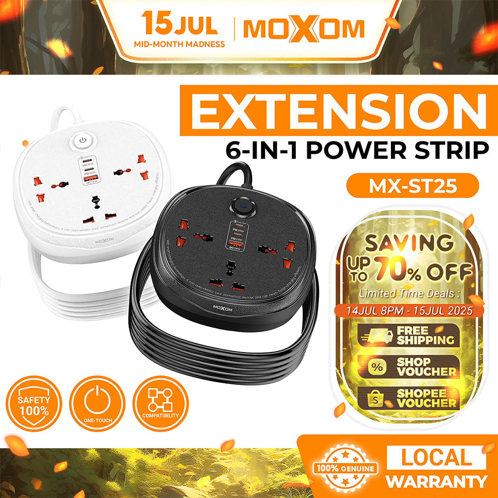 Moxom 6 In 1 PD/QC Power Strip (20W/18W/2/3M) MX-ST25/MX-ST26 | Shopee ...