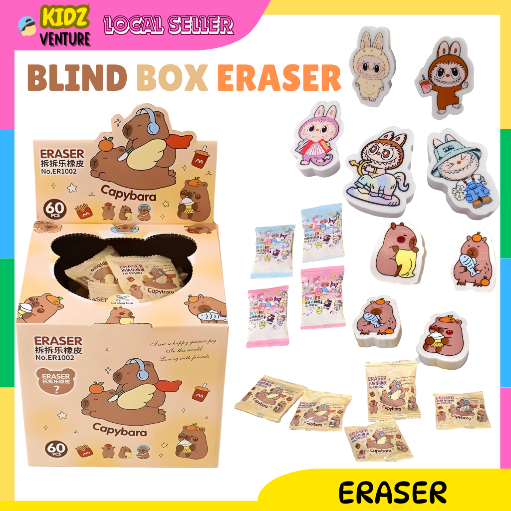(READY STOCK) Pemadam Misteri Blind Box Labubu Capybara Cute Eraser Set ...