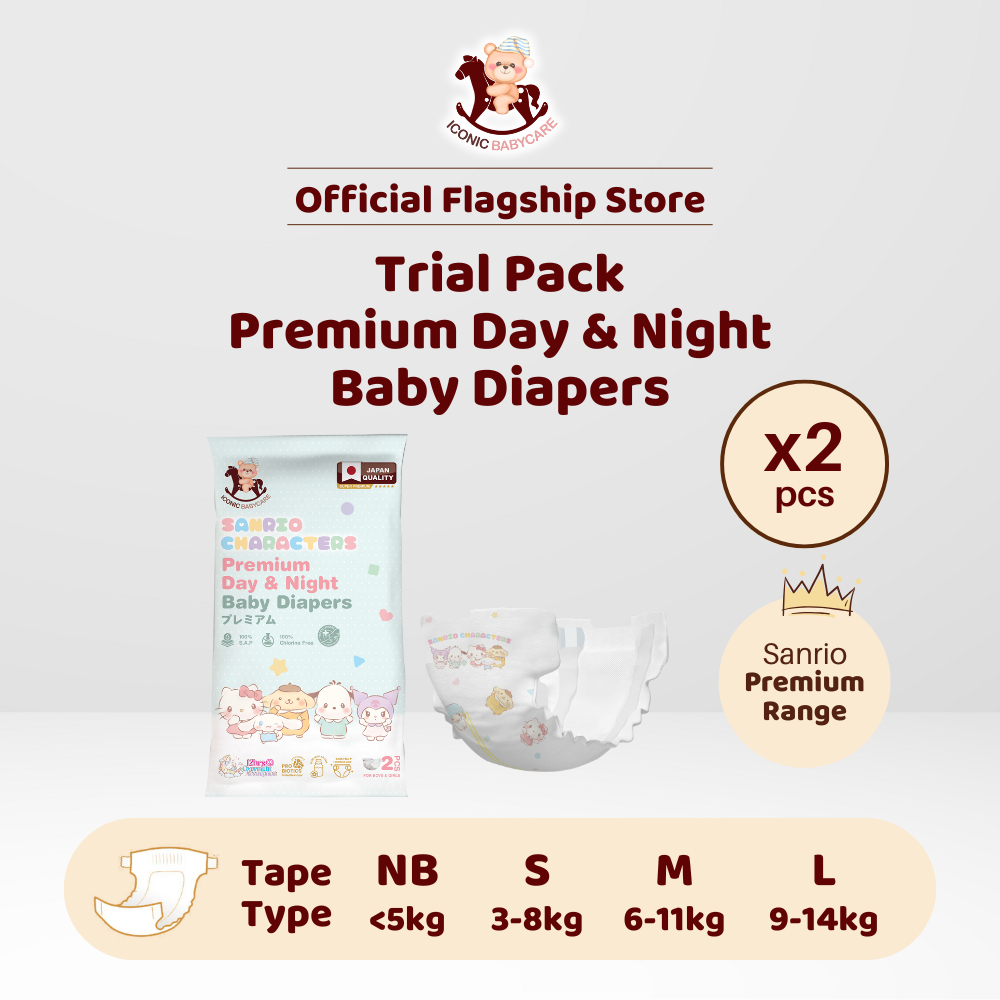 [Trial Pack] Iconic Babycare x Sanrio Premium Day & Night Baby Diapers NB/ S/ M/ L (2pcs/pack ...