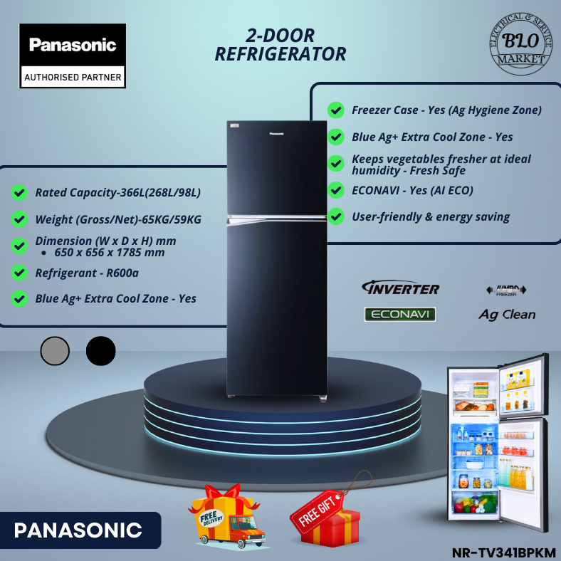 PANASONIC 2 DOOR REFRIGERATOR NR-TV341BPSM/BPKM (325L/306L) | Shopee ...