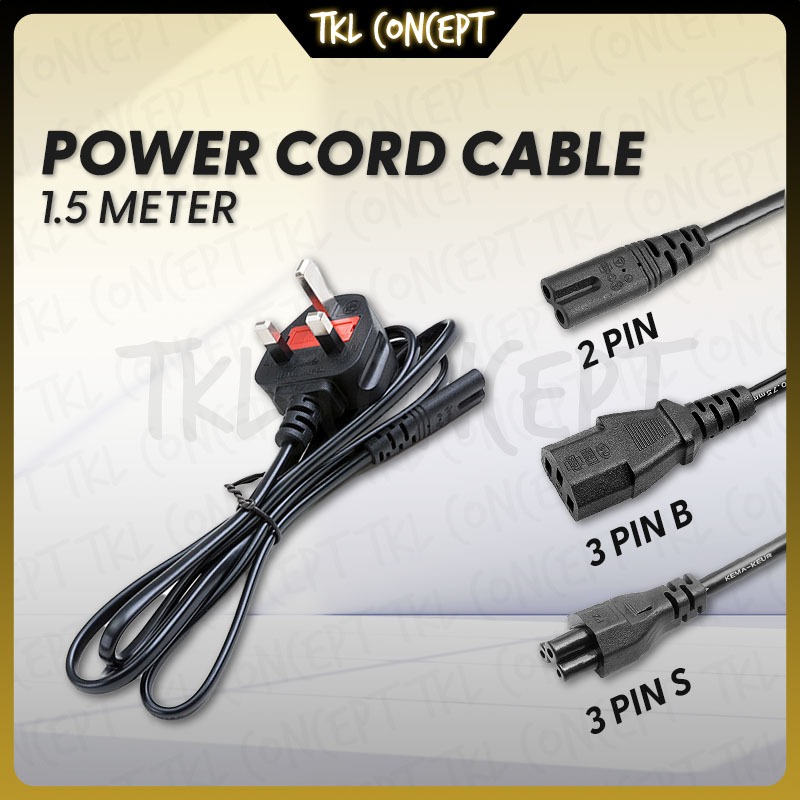 TKL 1.5M 2 PIN 3 PIN S 3PIN B AC Power Cord Supply Cable Plug Wire ...