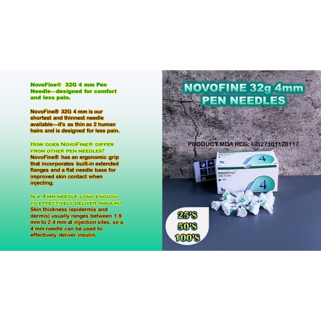 Novofine Needles 32G 4mm Insulin Glucose Pen Needle (100's) Novo-fine ...