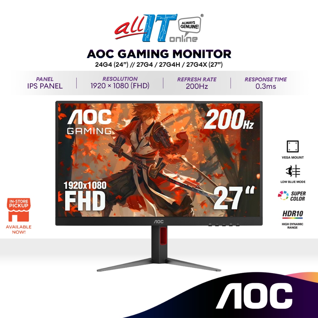 AOC 27G4 / 27G4H / 27G4X (27”) / 24G4 (24") FHD Fast IPS Panel HDR10 ...