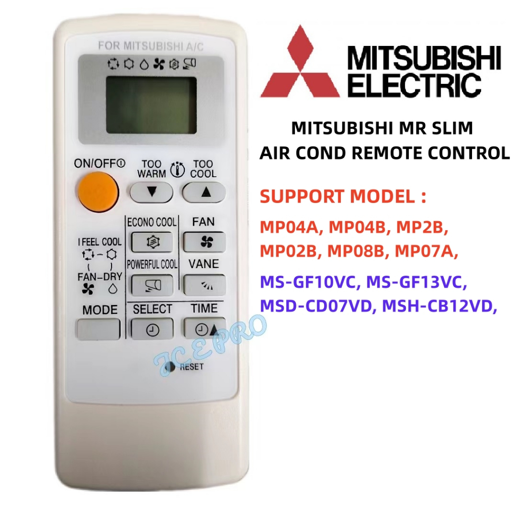 (Silver Screen) Mitsubishi MR SLIM Air Cond Remote Control MS-C10VC, MS-GH13VC, MS-C13VC, MS ...