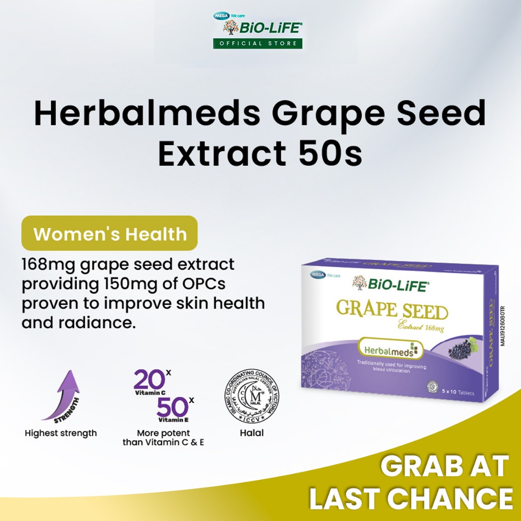 [Grab At Last Chance] BiO-LiFE Herbalmeds Grape Seed 50 tablets (EXPIRY ...