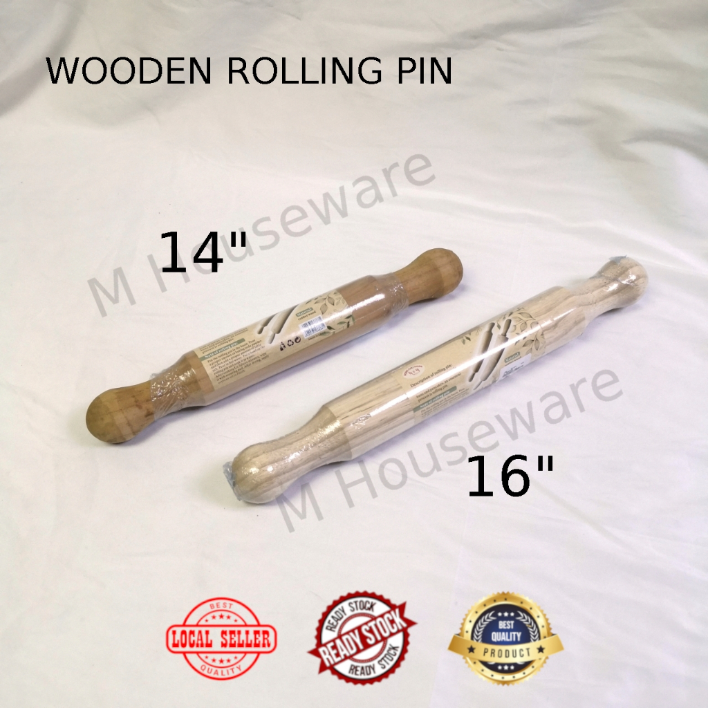 Penggelek Doh Tepung Kayu Gelek 14"-16" Wooden Rolling Pin Rubber Wood ...